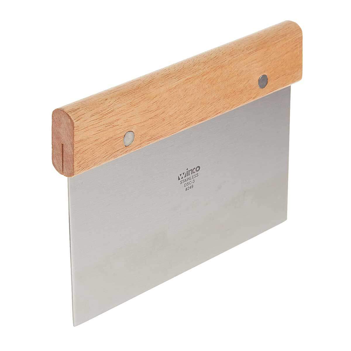 Winware Stainless Steel Dough Scraper with Wood Handle » Busby's Bakery